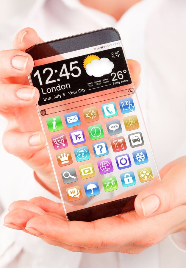 Smartphone with Transparent Screen in Human Hands. Stock Photo - Image ...