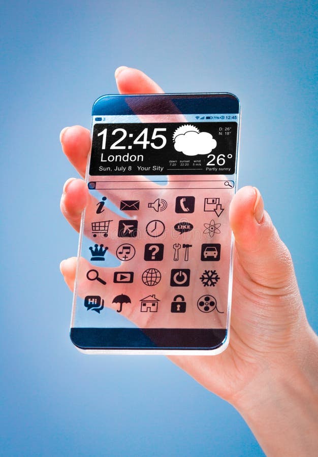 Smartphone with Transparent Screen in Human Hands. Stock Image - Image ...