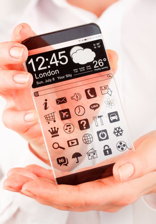 Smartphone with Transparent Screen in Human Hands. Stock Image - Image ...