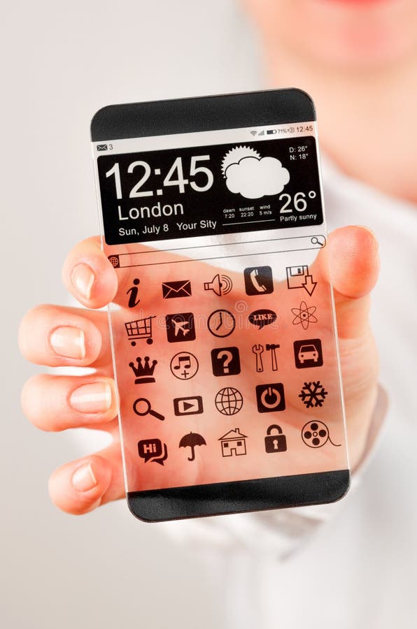 Smartphone with Transparent Screen in Human Hands. Stock Image - Image ...
