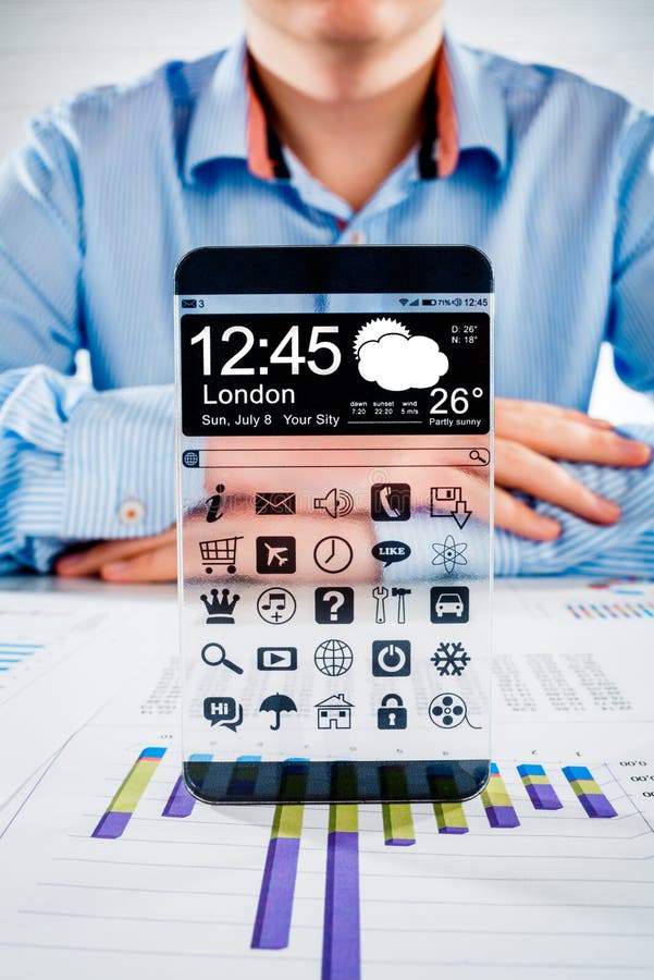 Smartphone with Transparent Screen in Human Hands. Stock Photo - Image ...