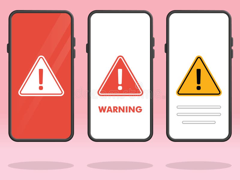 Smartphone Triangle Caution Warning Lock Screen Stock Vector ...
