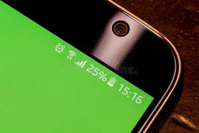 Smartphone with Twenty Five Percent Battery Charge on the Screen Stock ...