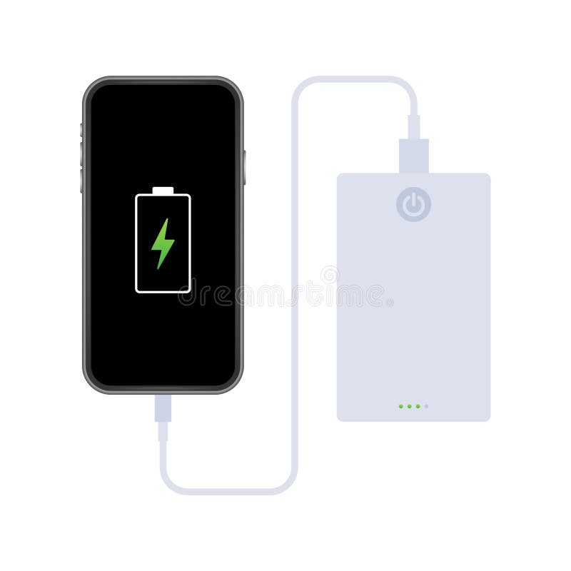 Smartphone USB Cable Connection with External Power Bank. Vector ...