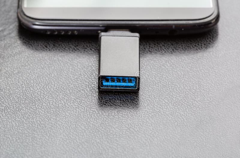 Smartphone with a USB OTG Data Attached Stock Image - Image of input ...