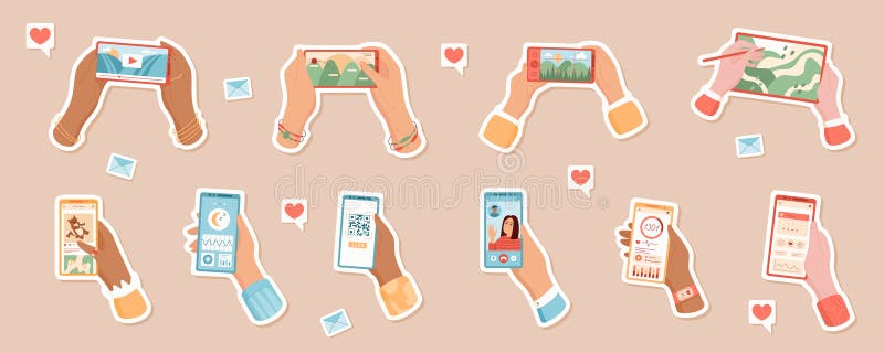 Smartphone User Using Social App Sticker Set Stock Vector ...