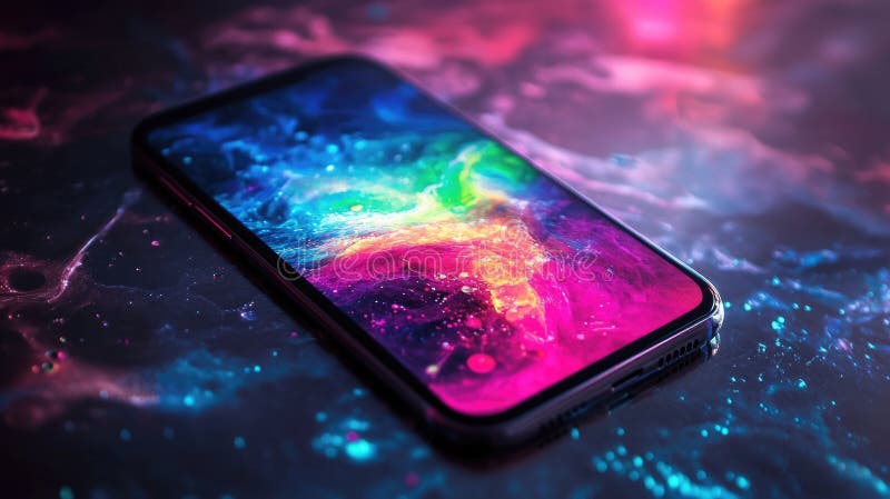 Smartphone with Vibrant Nebula Display. Technology & Galaxy Inspired ...