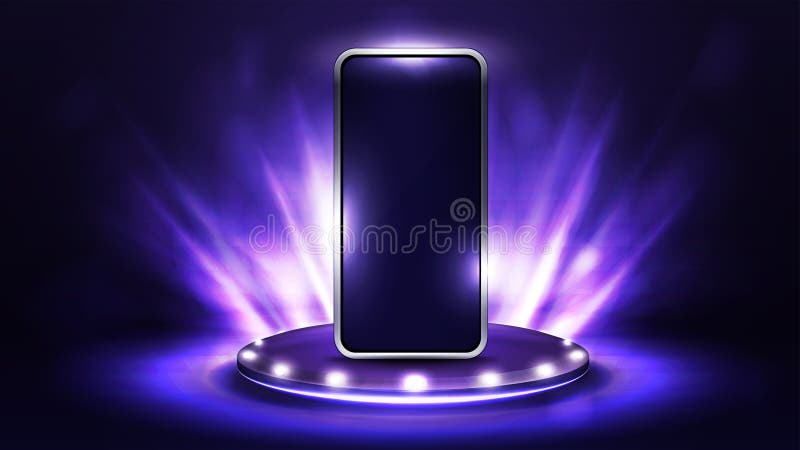 Smartphone on Violet Podium for Product Presentation with Spotlights ...
