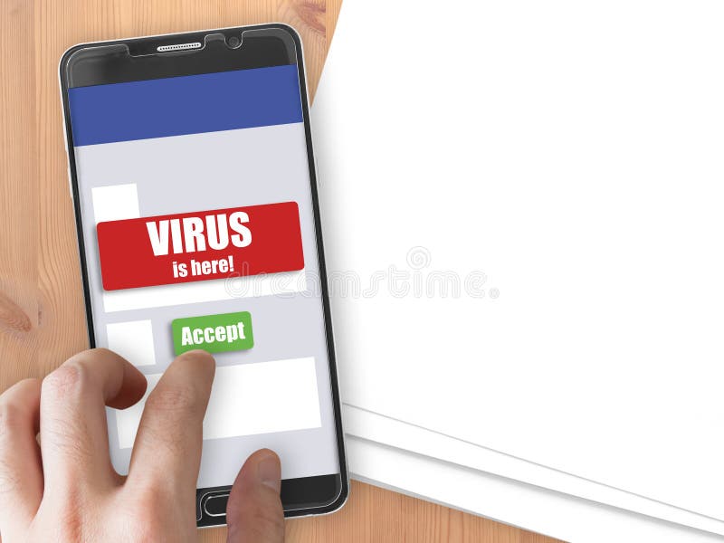 Smartphone with Virus Notification and Accept Button. Stock Image ...