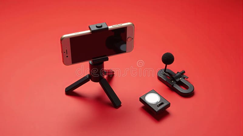 Smartphone Vlogging Kit on Red Background Stock Illustration ...