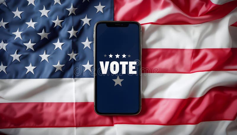 Smartphone with Vote on USA Flag Background, Symbolizing Digital ...