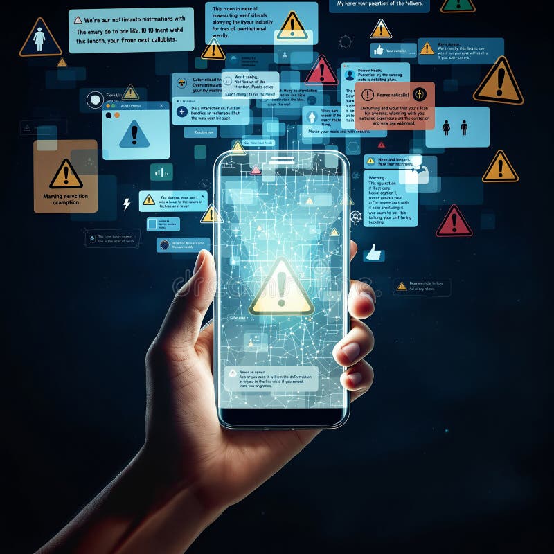 Smartphone with Warning Alert Symbols and Digital Notifications Stock ...
