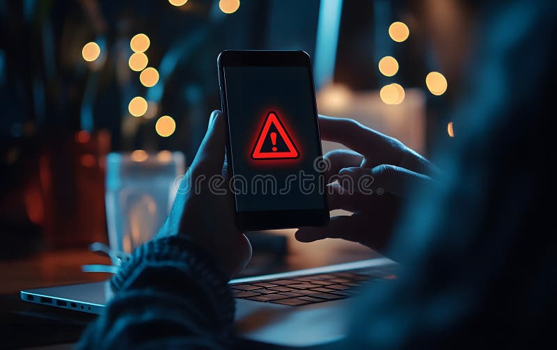 Smartphone with Warning Symbol on Screen, Highlighting Cybersecurity ...