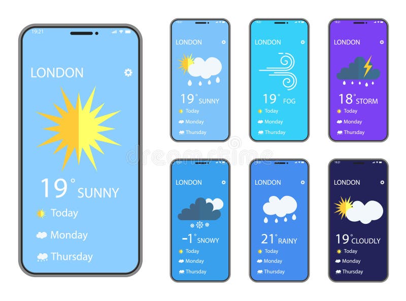 Smartphone with Weather App in a Screen in a Flat Design Stock Vector ...