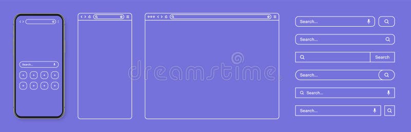 Smartphone, Web Browser, Internet Page Window with Toolbar and Search ...