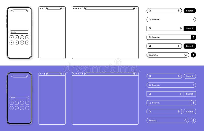 Smartphone, Web Browser, Internet Page Window with Toolbar and Search ...