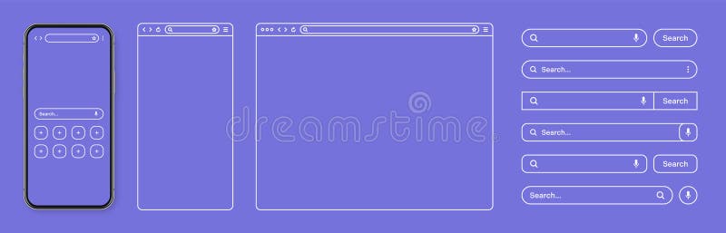 Smartphone, Web Browser, Internet Page Window with Toolbar and Search ...