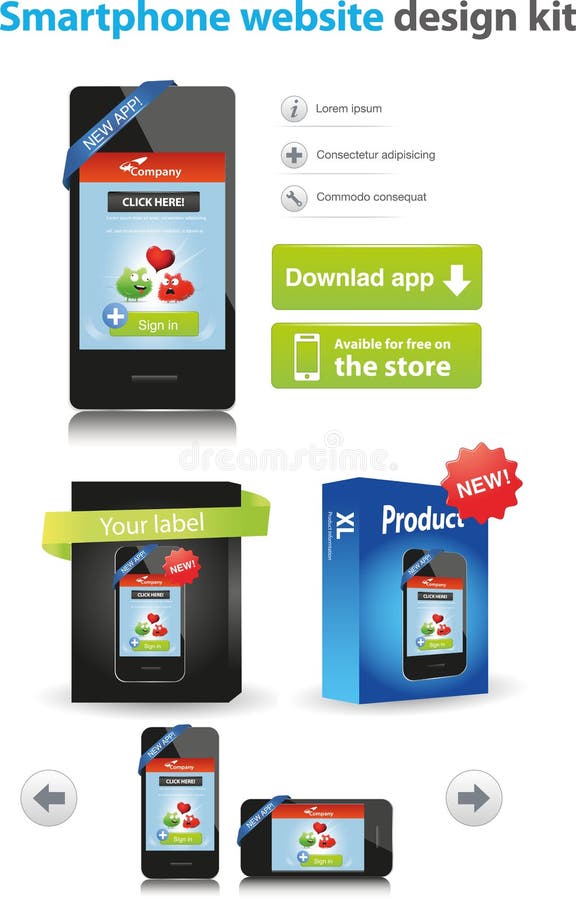 Smartphone Website Design Kit Stock Vector - Illustration of cool ...