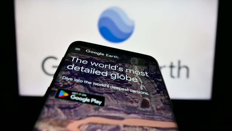 Smartphone with Website of Satellite Imagery Software Google Earth on ...