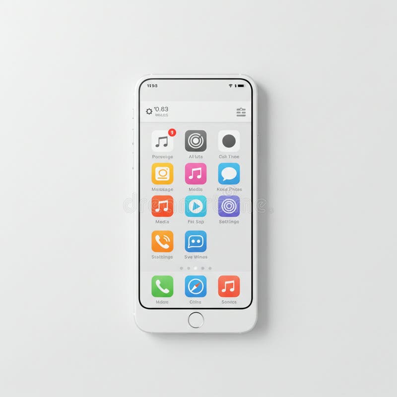 A Smartphone with a White Frame and a Home Screen Displaying a Grid of ...