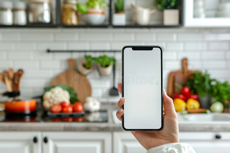 Smartphone with White Screen in Kitchen Setting Stock Illustration ...