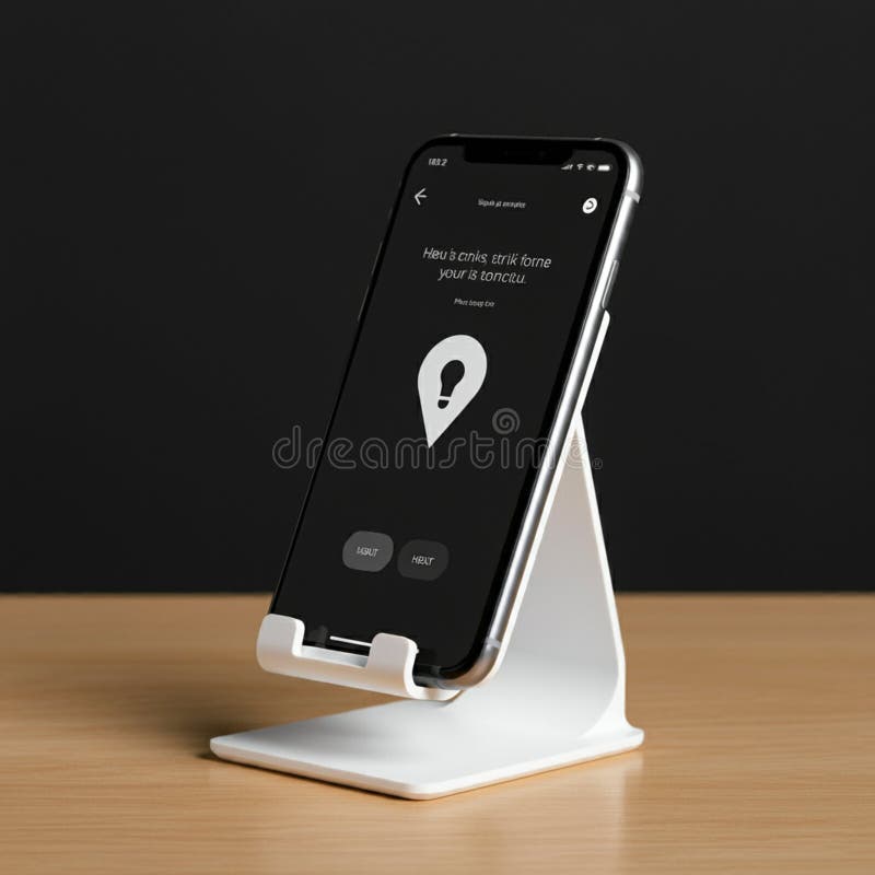 Smartphone on a White Stand Rests on a Wooden Surface. Stock ...