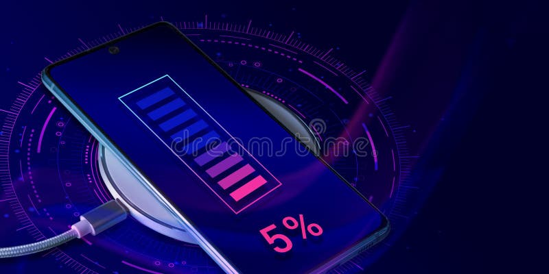 A Smartphone on a Wireless Charger at 5 Percent Battery, Symbolizing ...
