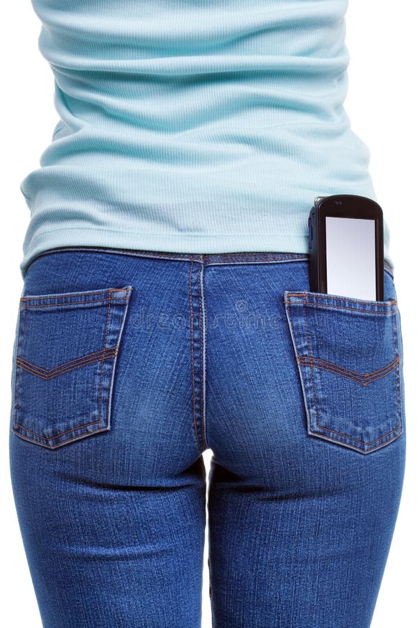 Smartphone in Womans Rear Pocket Stock Image - Image of clipping, close ...