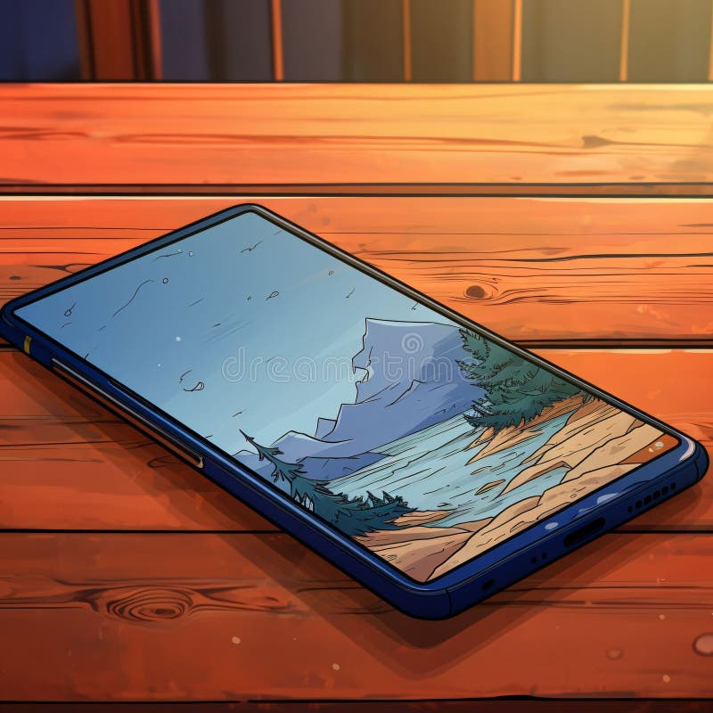 Smartphone on a Wooden Table with a Map of the Sea Stock Illustration ...