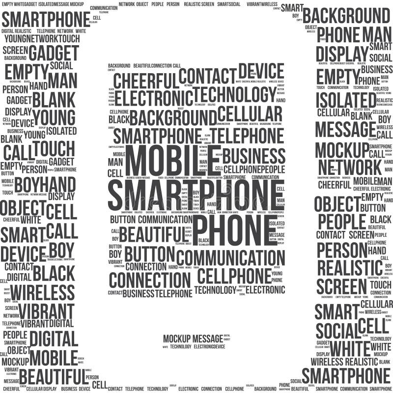 Smartphone Word Cloud Concept with Mobile Phone Symbol Stock Vector ...