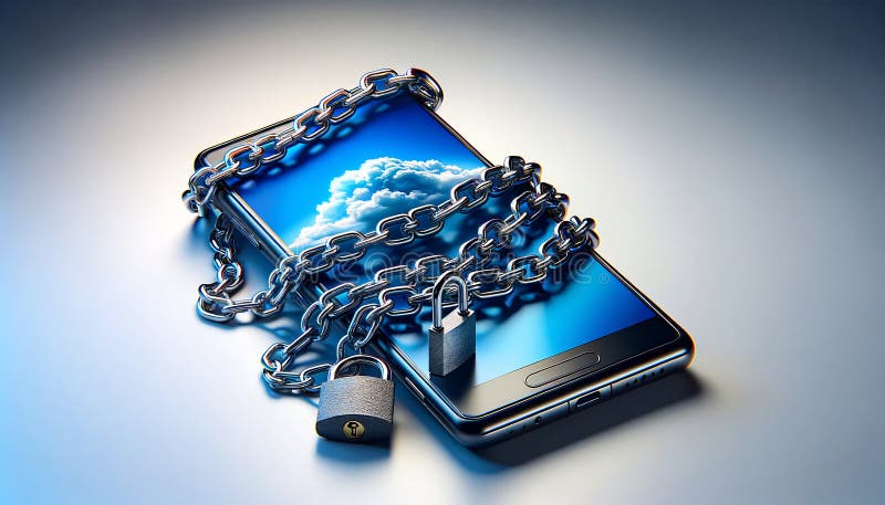 Smartphone Secured with Chain and Padlock Stock Illustration ...