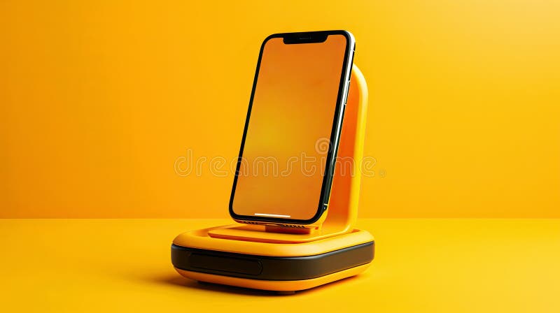 Smartphone on Yellow Charging Dock, Modern Technology Concept Stock ...