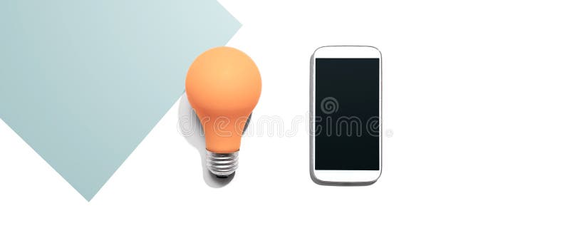 Smartphone with a Yellow Light Bulb Stock Image - Image of creativity ...