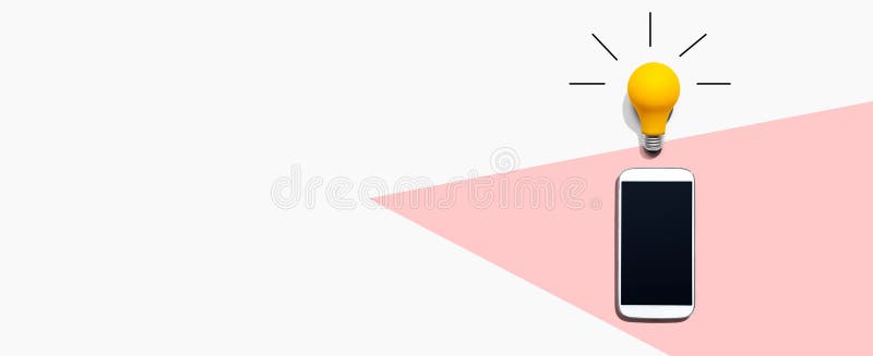Smartphone with a Yellow Light Bulb Stock Photo - Image of telework ...