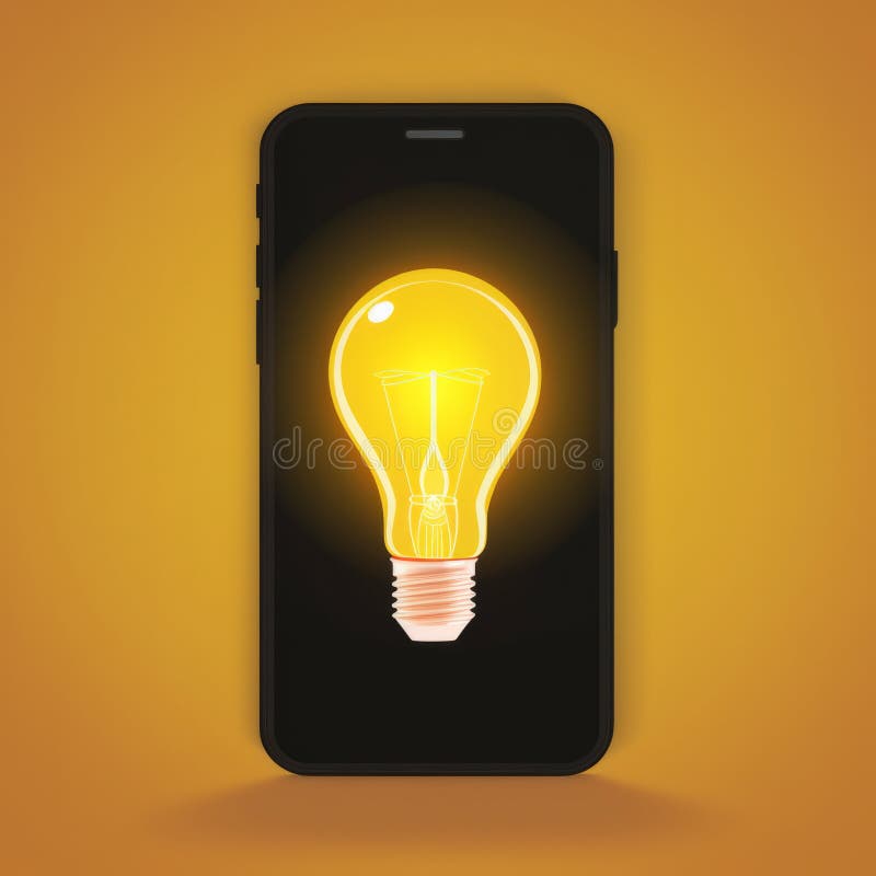 Smartphone with a Yellow Light Bulb AI Generated Stock Illustration ...