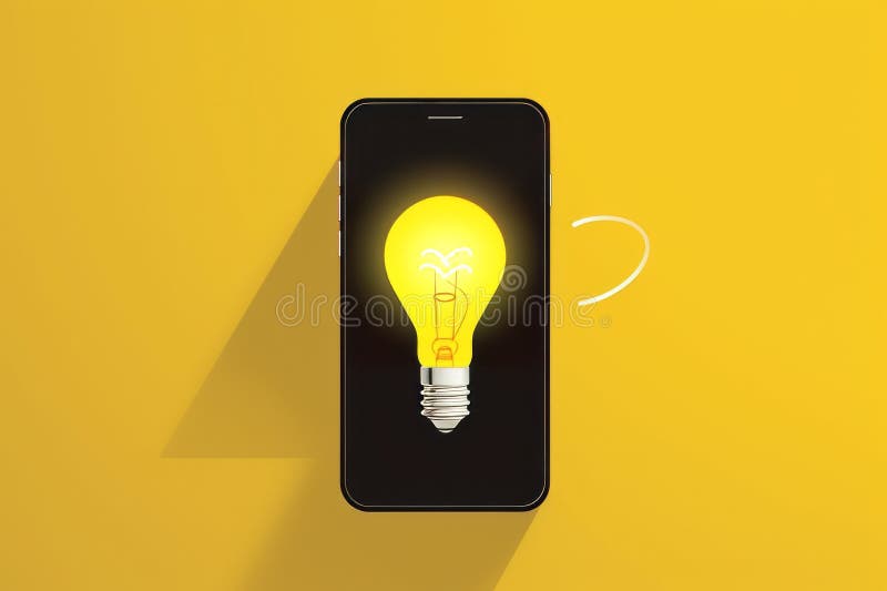 Smartphone with a Yellow Light Bulb AI Generated Stock Illustration ...