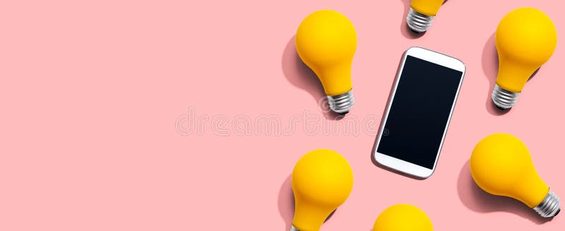 Smartphone with Yellow Light Bulbs Stock Photo - Image of distance ...