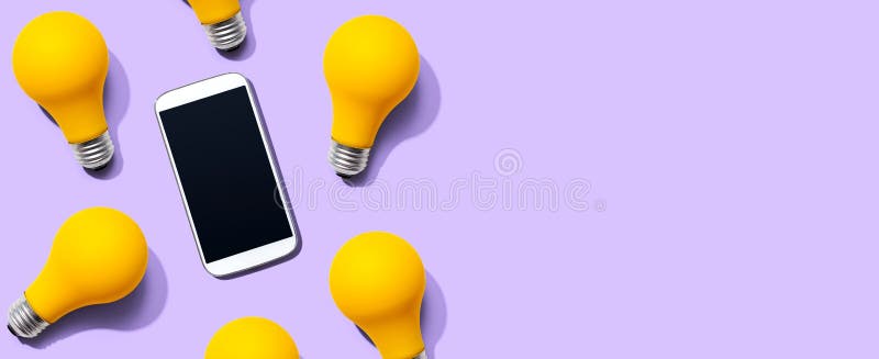 Smartphone with Yellow Light Bulbs Stock Photo - Image of inspiration ...