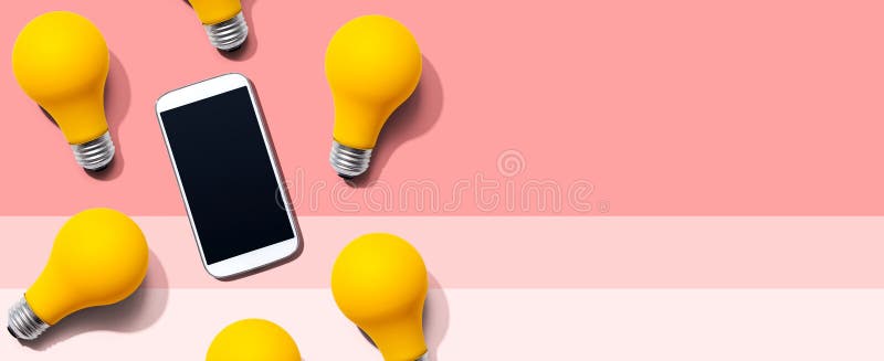 Smartphone with Yellow Light Bulbs Stock Photo - Image of creative ...