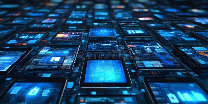 Smartphones Arranged in Grid Pattern Stock Illustration - Illustration ...