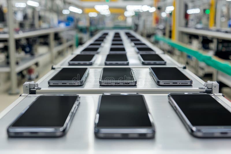 Smartphones on Assembly Line in a Factory Stock Illustration ...