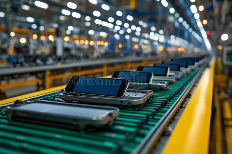 Smartphones Being Assembled on a Conveyor in a High-tech Factory ...