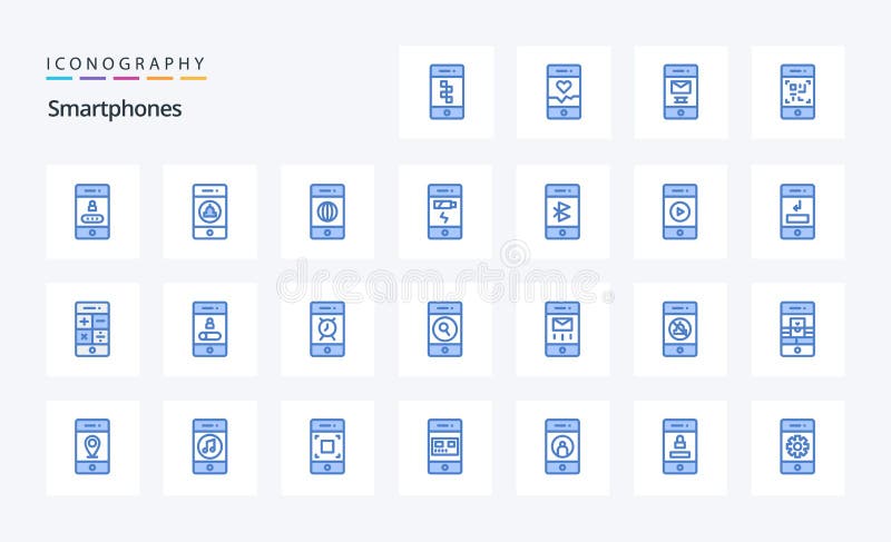 25 Smartphones Blue Icon Pack Stock Vector - Illustration of connection ...