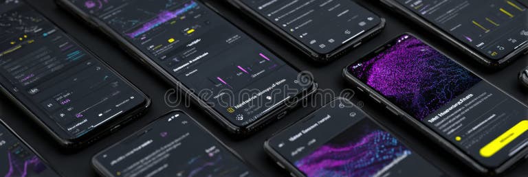 Smartphones with Dark-Themed Interfaces Showcase Colorful Data ...