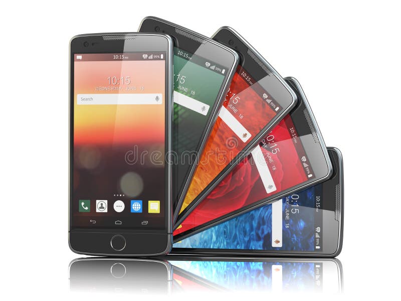 Smartphones with Different Screens Isolated on White. Stock ...