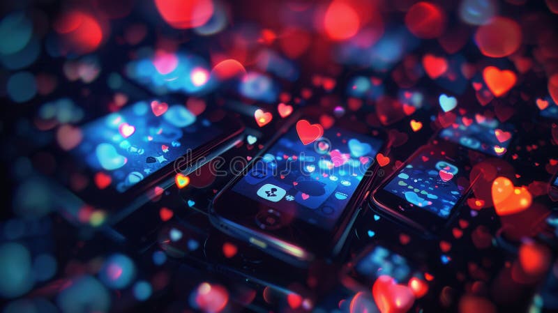Smartphones are Illuminated with Glowing Like and Comment Icons ...