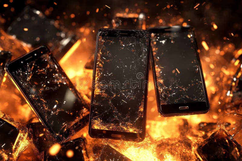 Smartphones Immersed in Flames Create a Dramatic Visual Effect of ...