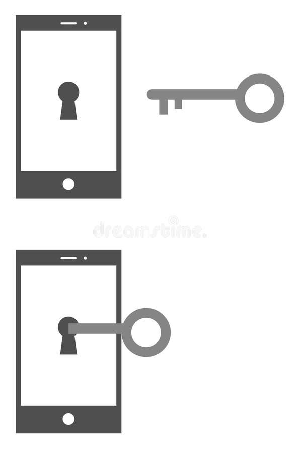 Smartphones with Keyholes and Key Unlocking Stock Vector - Illustration ...