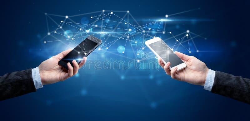 Smartphones Sharing Business Data Stock Image - Image of communication ...