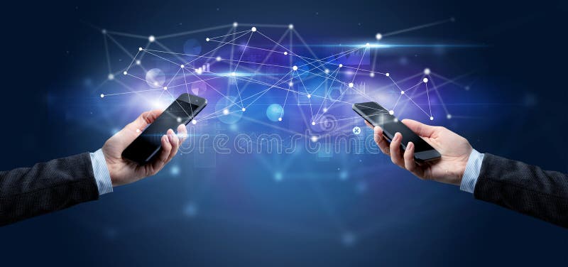 Smartphones Sharing Business Data Stock Photo - Image of complex ...